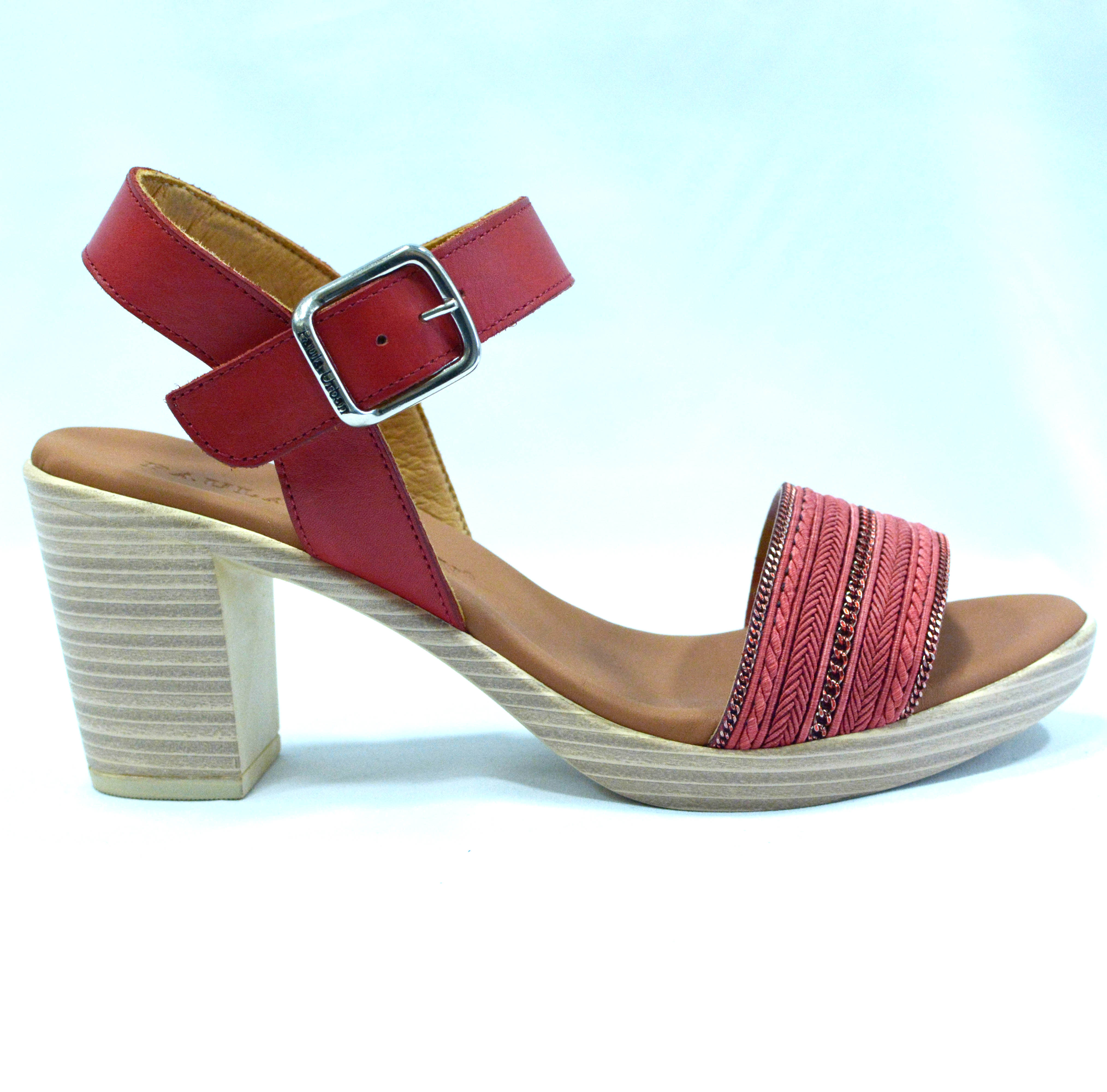 BLOCK HEEL SANDAL - RED - Cain of Heswall