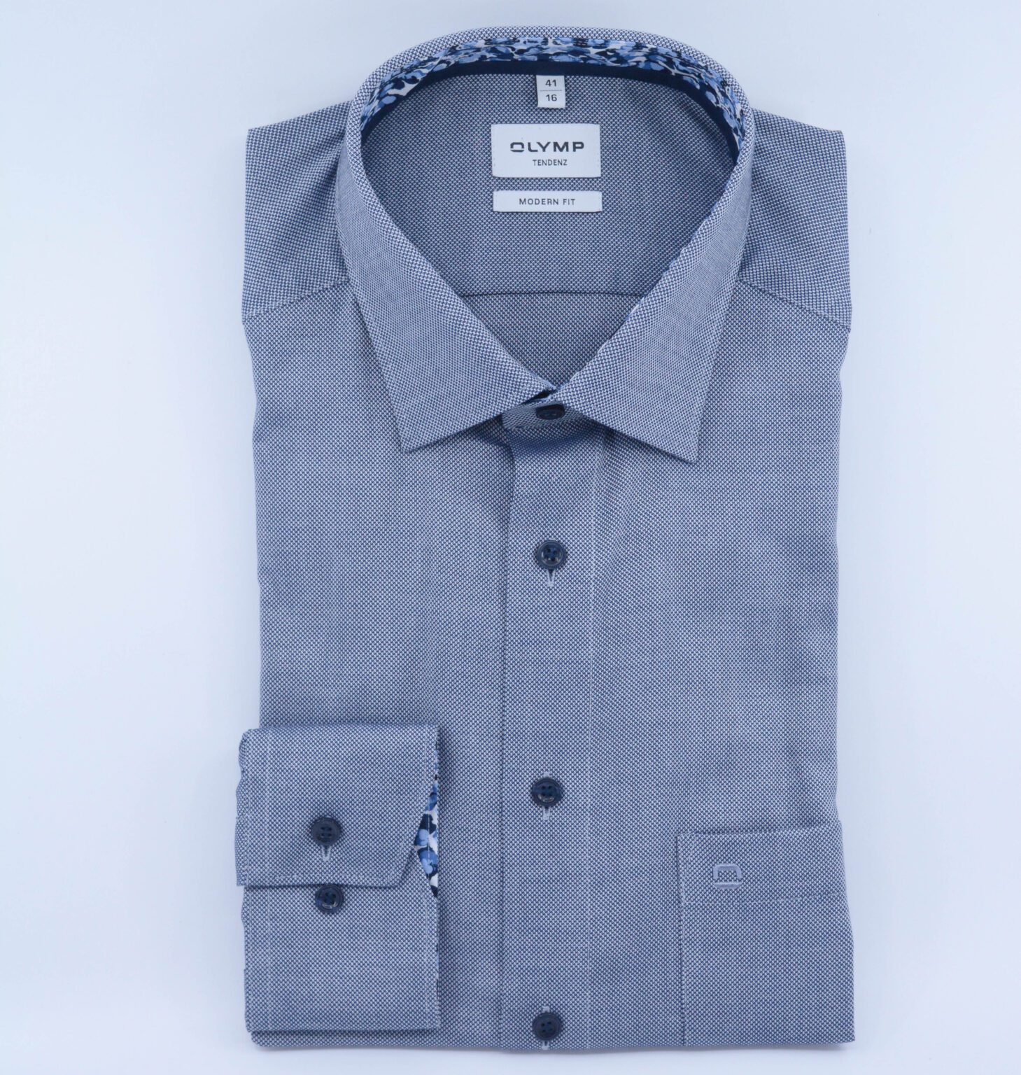 OLYMP TEXTURE LONG SLEEVED PLAIN GREY SHIRT - MODERN FIT - Cain of Heswall