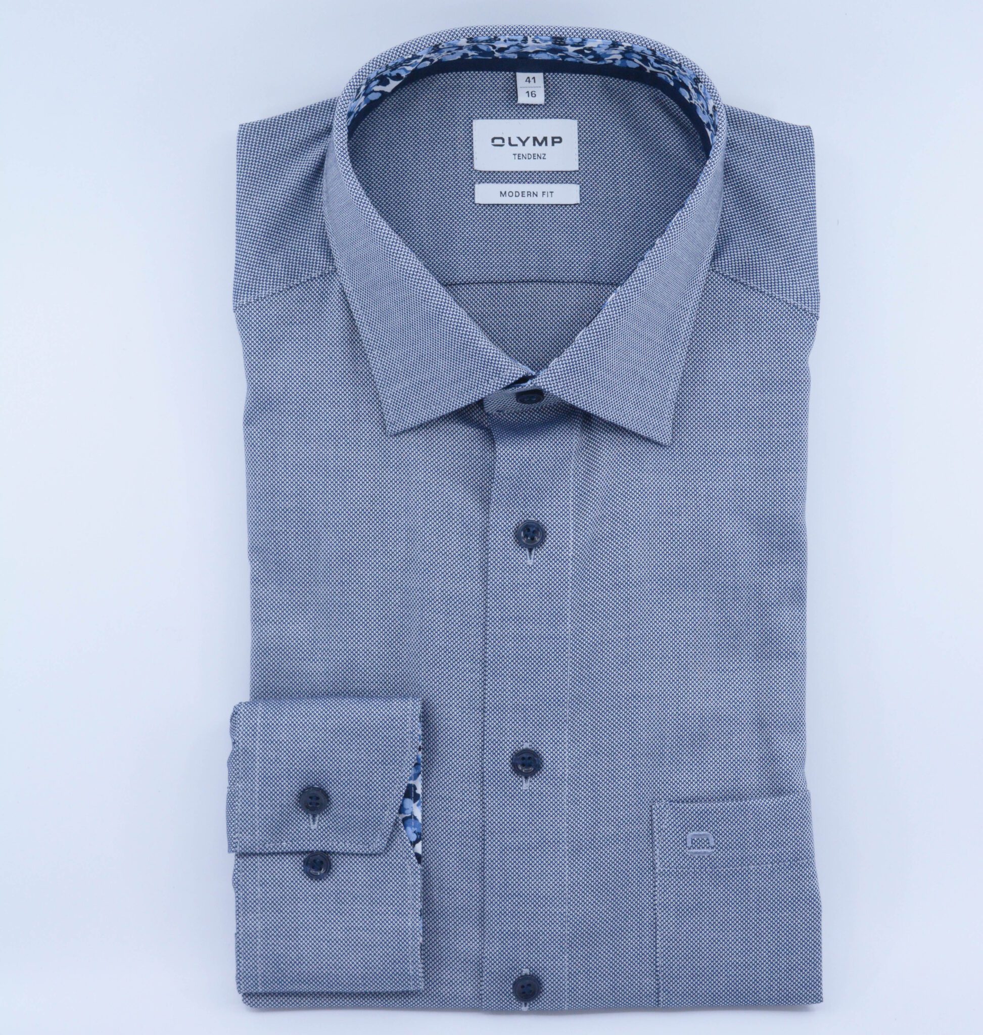 OLYMP TEXTURE LONG SLEEVED PLAIN GREY SHIRT - MODERN FIT - Cain of Heswall